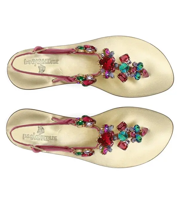 PAOLO FERRARA Embellished Suede Thong Sandals