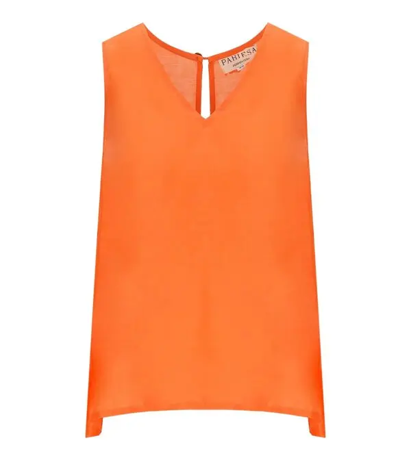 PAHIESA FORMENTERA V-neck Silk Cotton Blend Top