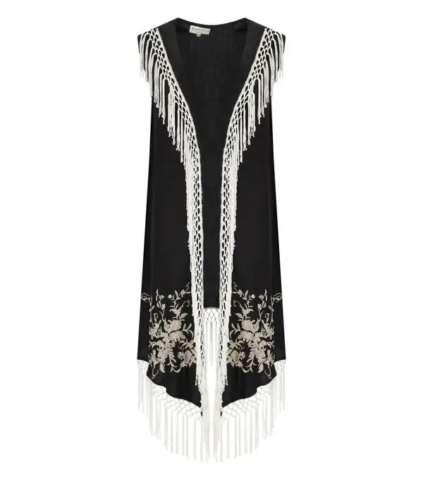PAHIESA FORMENTERA Fringed Kimono - Black
