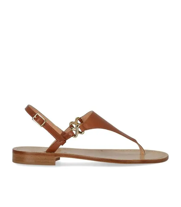 PAOLO FERRARA Leather Thong Sandals With Gold-tone Infinity Charm