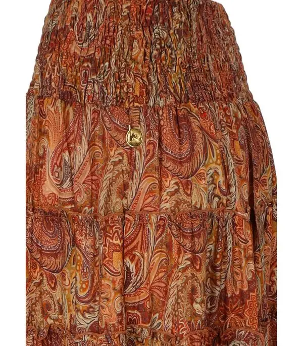 PAHIESA FORMENTERA Tiered Paisley Print Silk Cotton Blend Maxi Skirt