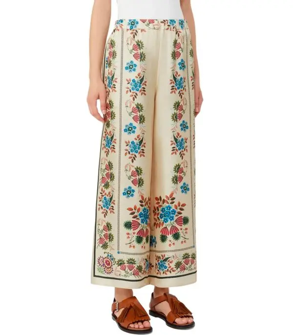 Max Mara Floral Print Silk Wide Leg Trousers