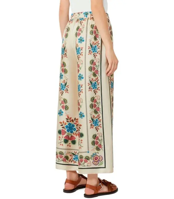 Max Mara Floral Print Silk Wide Leg Trousers