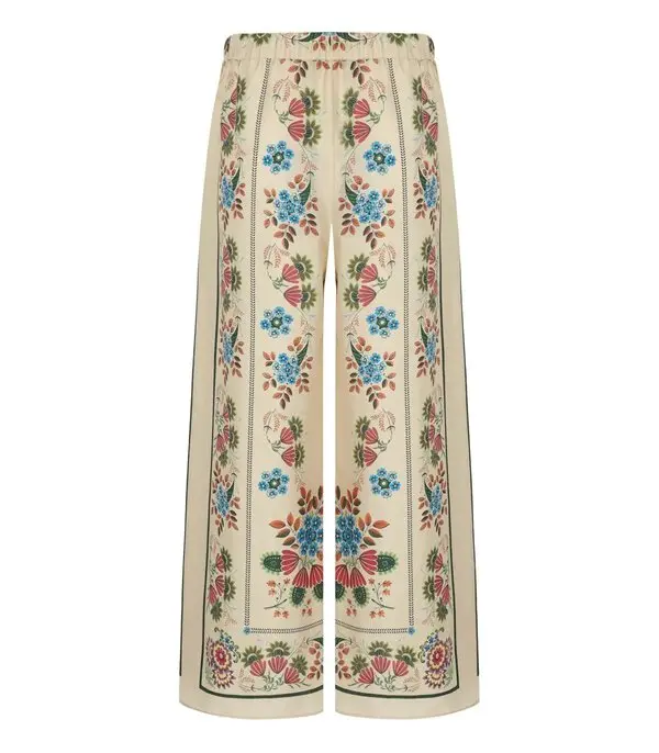 Max Mara Floral Print Silk Wide Leg Trousers