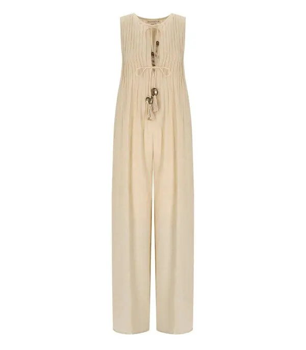 PAHIESA FORMENTERA Cotton Jumpsuit With Tassels - Beige