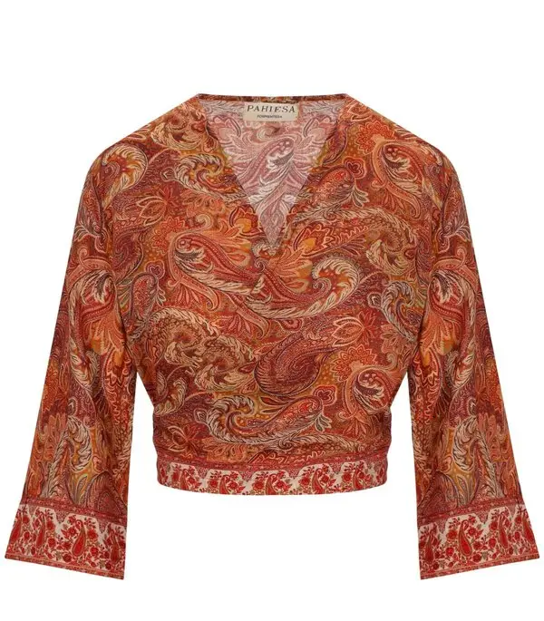 PAHIESA FORMENTERA Paisley Print Silk-cotton Blend Cropped Top