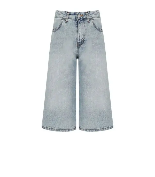 K.K. Light Wash Wide Leg Denim Bermuda Shorts