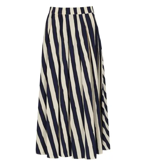 Max Mara Striped Cotton Poplin Skirt - Blue