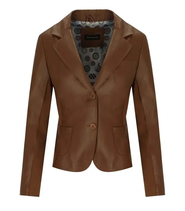 MYSKIN Single-breasted Genuine Leather Blazer