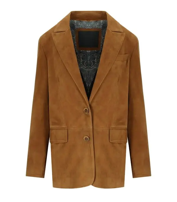MYSKIN Camel Suede Single-breasted Blazer