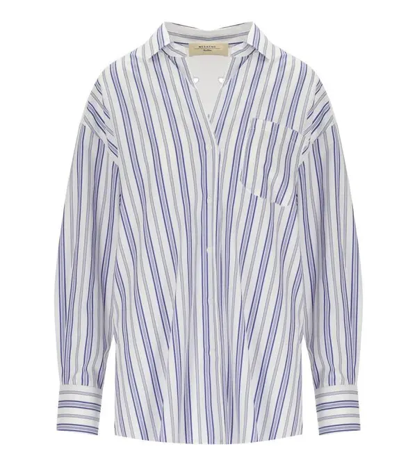 Max Mara Cotton Poplin Striped Shirt With Broderie Anglaise Back