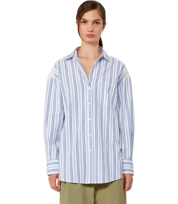 Max Mara Cotton Poplin Striped Shirt With Broderie Anglaise Back