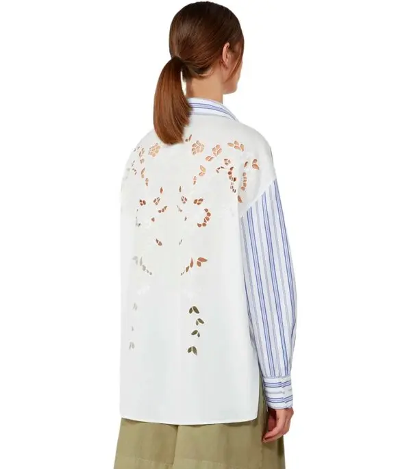 Max Mara Cotton Poplin Striped Shirt With Broderie Anglaise Back