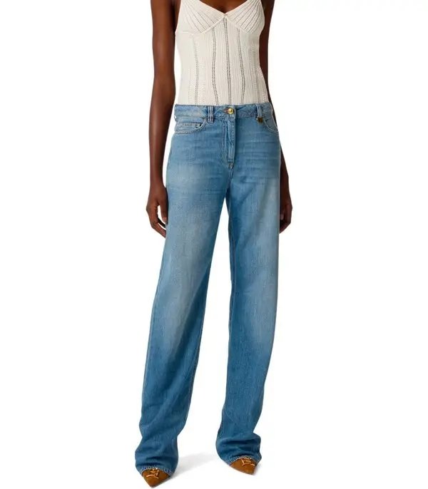 Elisabetta Franchi Palazzo Jeans In Light Wash Cotton Denim