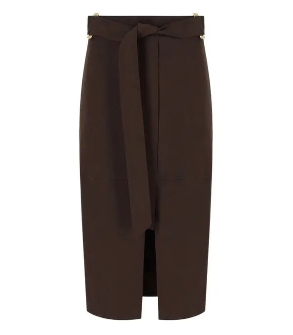 Elisabetta Franchi Midi Skirt With Sash And Gold Hardware