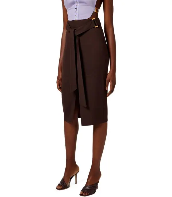 Elisabetta Franchi Midi Skirt With Sash And Gold Hardware
