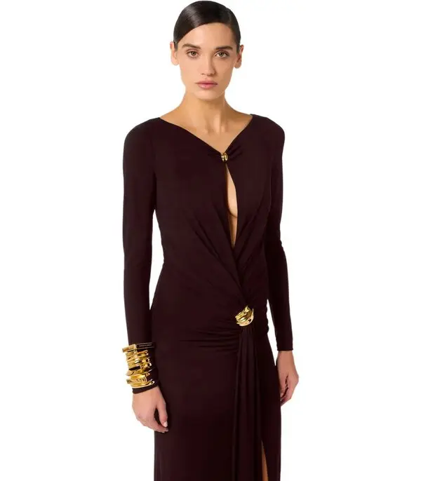 Elisabetta Franchi Crepe Jersey Maxi Dress With Embellished Detail And Slit