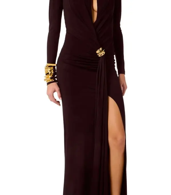 Elisabetta Franchi Crepe Jersey Maxi Dress With Embellished Detail And Slit