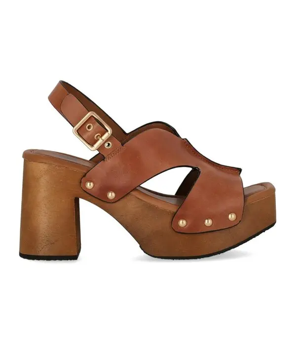 MISS OLIVIA Eva Studded Leather Wedge Sandals
