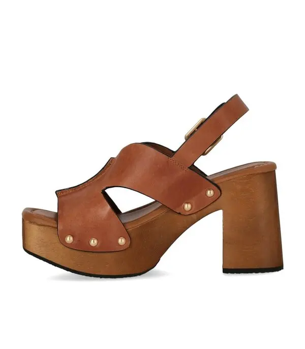 MISS OLIVIA Eva Studded Leather Wedge Sandals