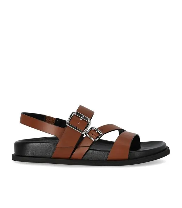 GUGLIELMO ROTTA Flat Leather Sandals With Buckle Detail