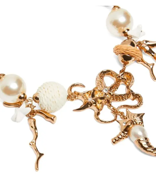 Max Mara Lembi Necklace With Pearl-effect And Raffia Accents