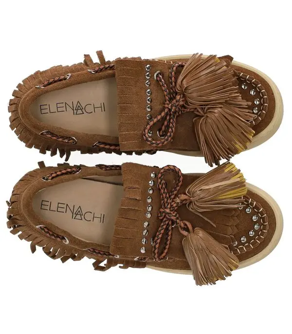 Elena Iachi Suede Loafers With Fringe And Tassels