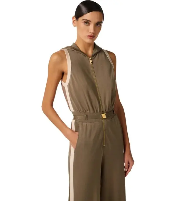 Elisabetta Franchi Knitted Jumpsuit With Hood And Belt - Beige