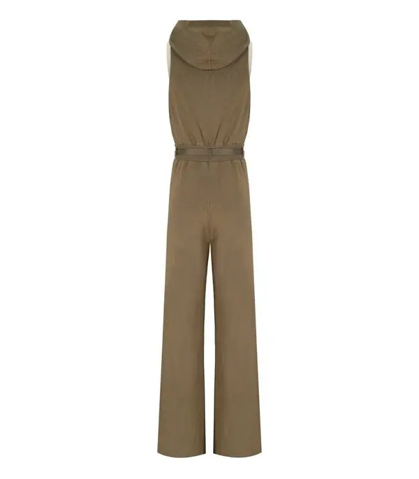 Elisabetta Franchi Knitted Jumpsuit With Hood And Belt - Beige
