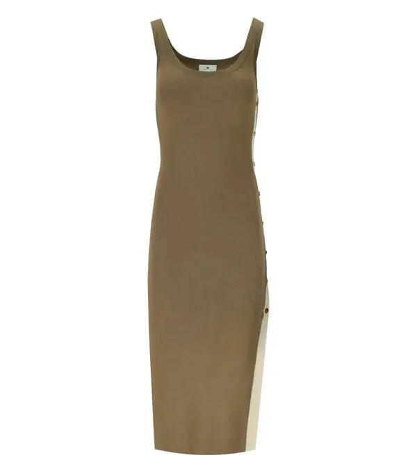 Elisabetta Franchi Knitted Midi Dress With Contrasting Bands And Logo Detail