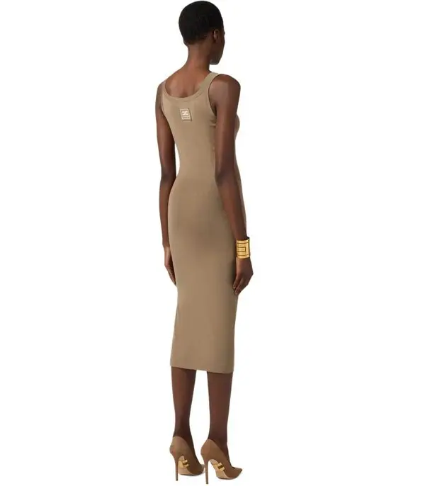 Elisabetta Franchi Knitted Midi Dress With Contrasting Bands And Logo Detail