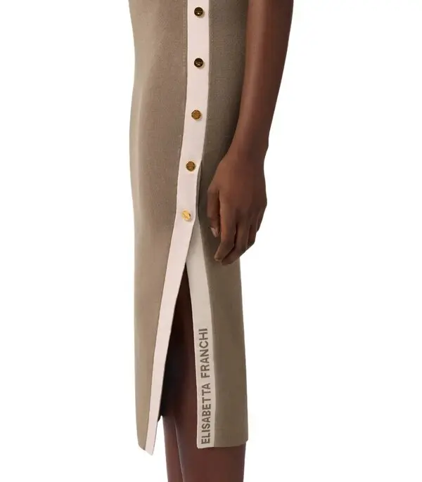 Elisabetta Franchi Knitted Midi Dress With Contrasting Bands And Logo Detail