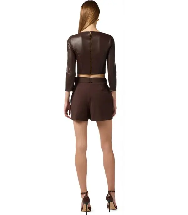 Elisabetta Franchi Bi-elastic Technical Fabric Belted Shorts