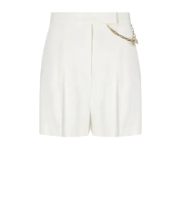 Elisabetta Franchi Gabardine Shorts With Detachable Logo Chain