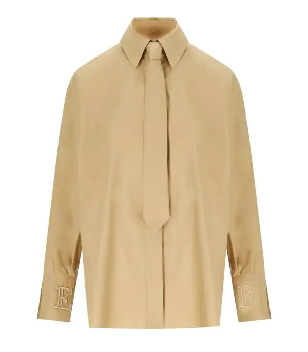 Elisabetta Franchi Cotton Shirt With Tie And Embroidered Logo