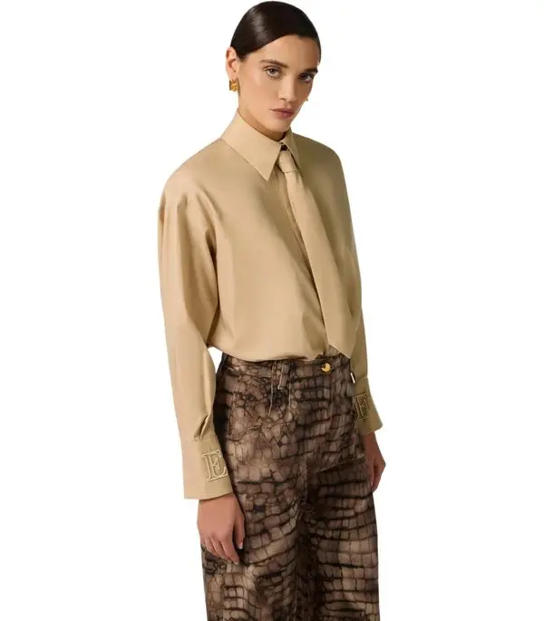 Elisabetta Franchi Cotton Shirt With Tie And Embroidered Logo