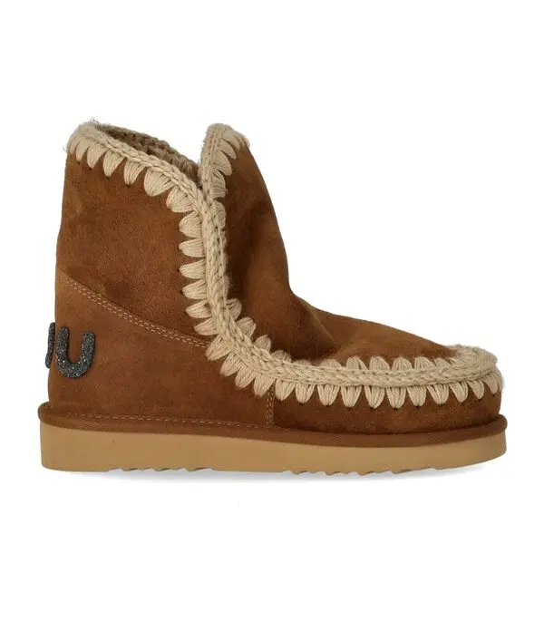 Mou Eskimo Glitter Logo Suede Ankle Boots - Brown