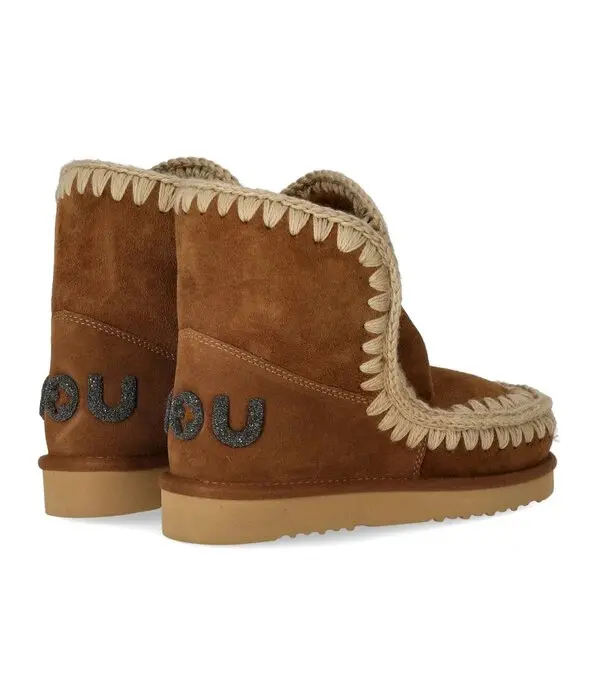 Mou Eskimo Glitter Logo Suede Ankle Boots - Brown