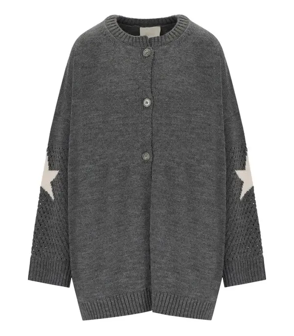 K.K. Oversized Maxi Cardigan With Jacquard Elbows