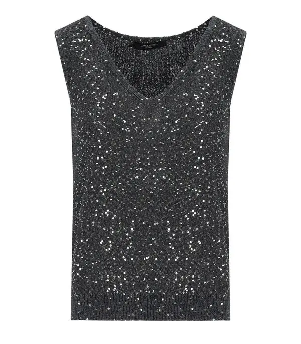 Max Mara Sleeveless Sequin Embellished Knit Top