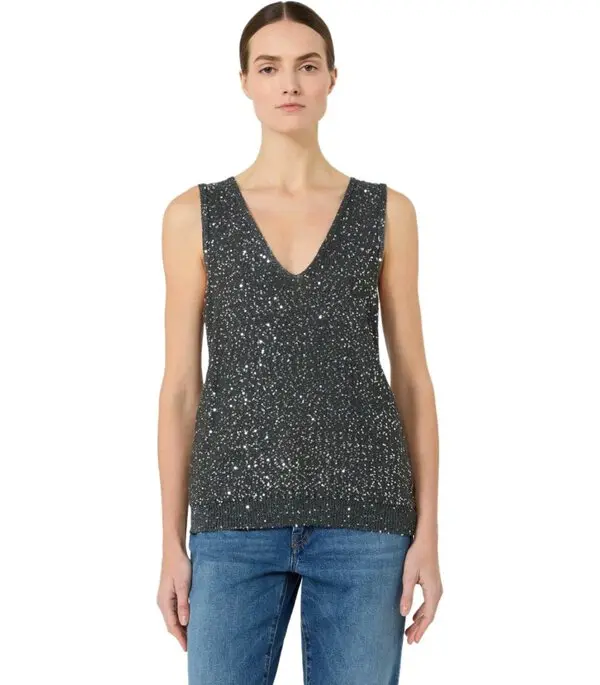 Max Mara Sleeveless Sequin Embellished Knit Top