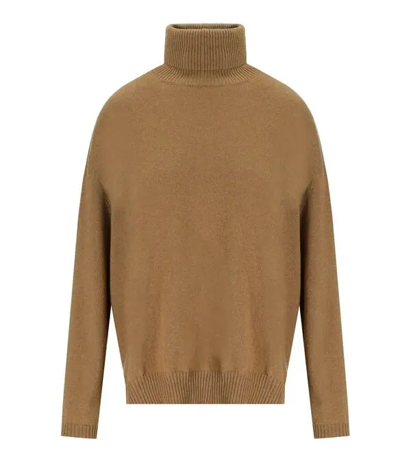 TWINSET Camel Cashmere Turtleneck Sweater With Side Slits
