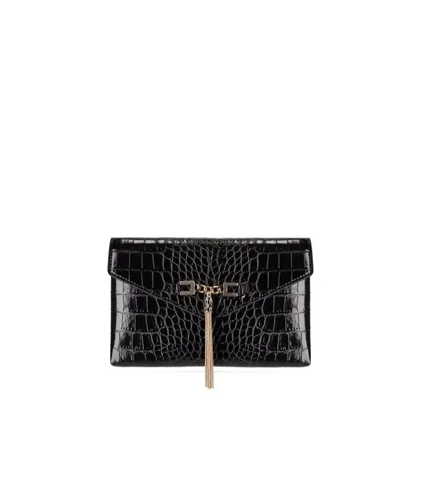 Elisabetta Franchi Clutch With Croco Print And Tassel - Black