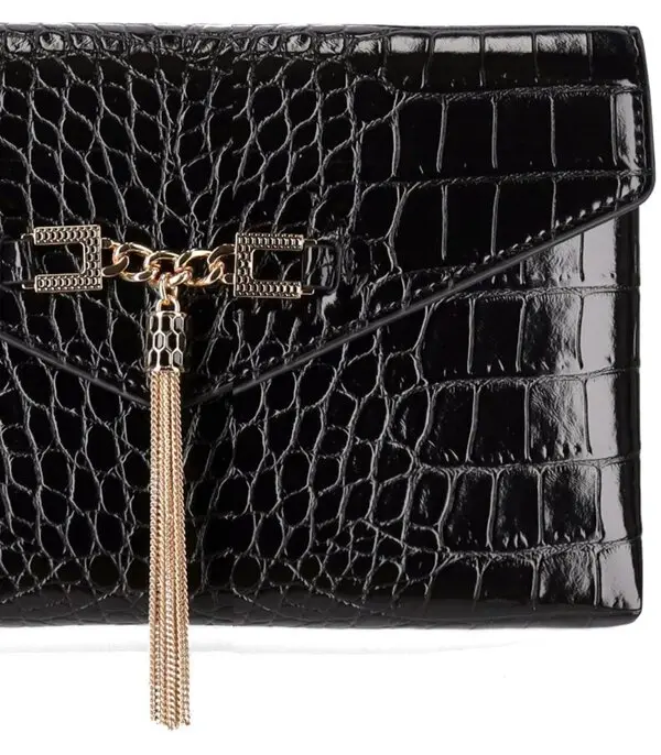 Elisabetta Franchi Croc Effect Leather Clutch With Gold Tassel