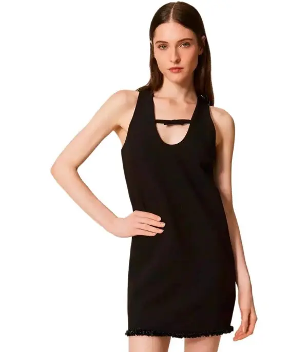 TWINSET Sleeveless Crepe Mini Dress With Sequined Hem And Bow Detail