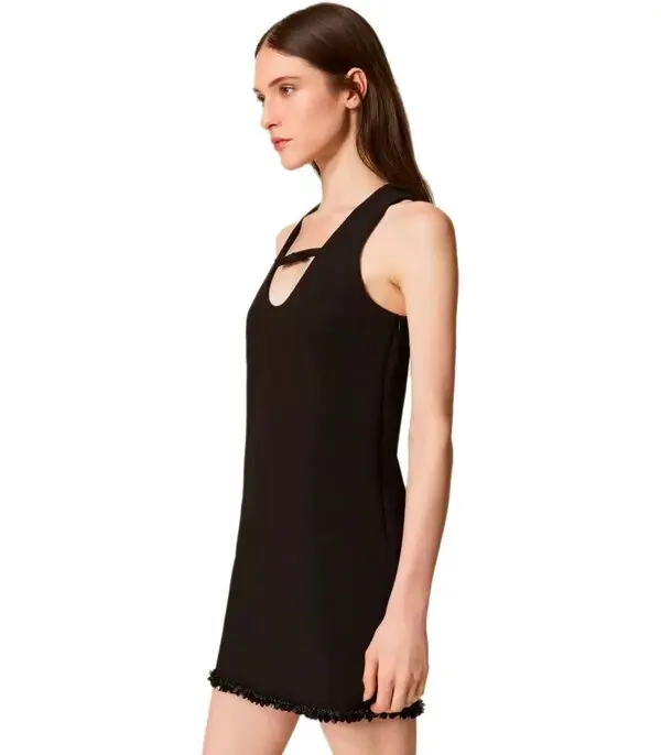 TWINSET Sleeveless Crepe Mini Dress With Sequined Hem And Bow Detail