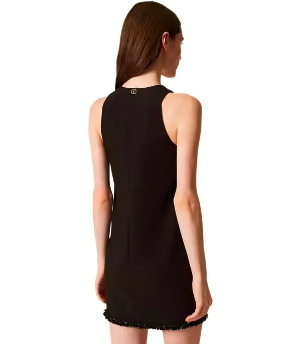 TWINSET Sleeveless Crepe Mini Dress With Sequined Hem And Bow Detail