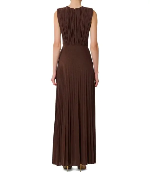 Elisabetta Franchi Sleeveless Pleated Maxi Dress With Gold-tone Necklace