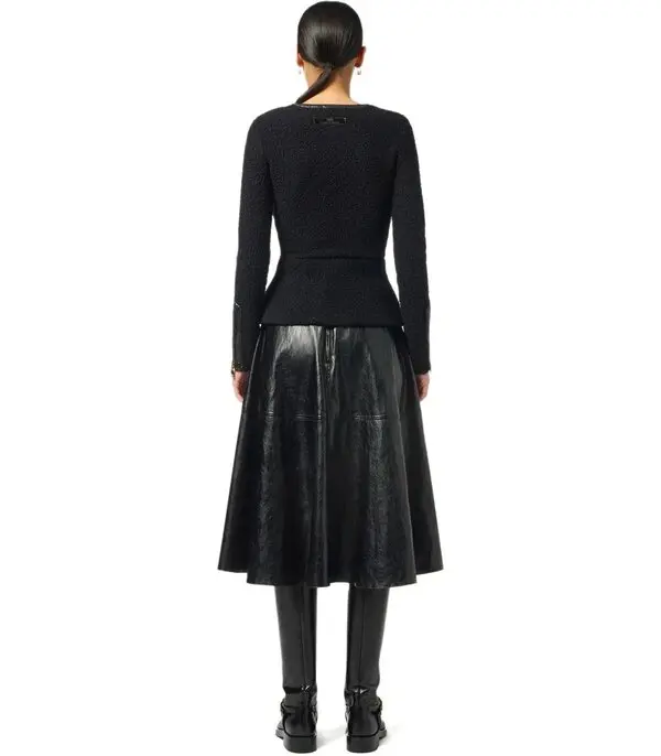 Elisabetta Franchi Faux Leather Trapeze Skirt With Gold Logo Appliqués