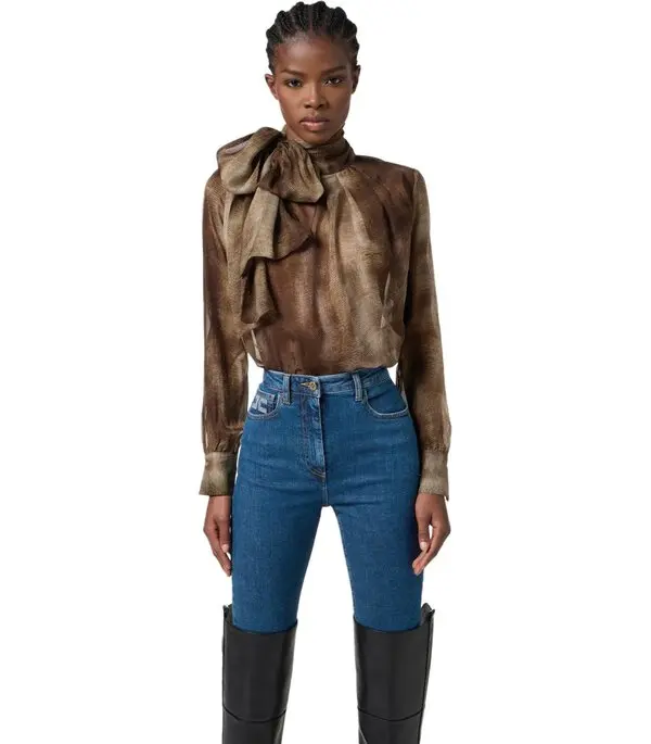 Elisabetta Franchi Lizard Print Silk Blouse